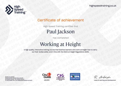 Working At Height Training | Instant Certificate | RoSPA Assured