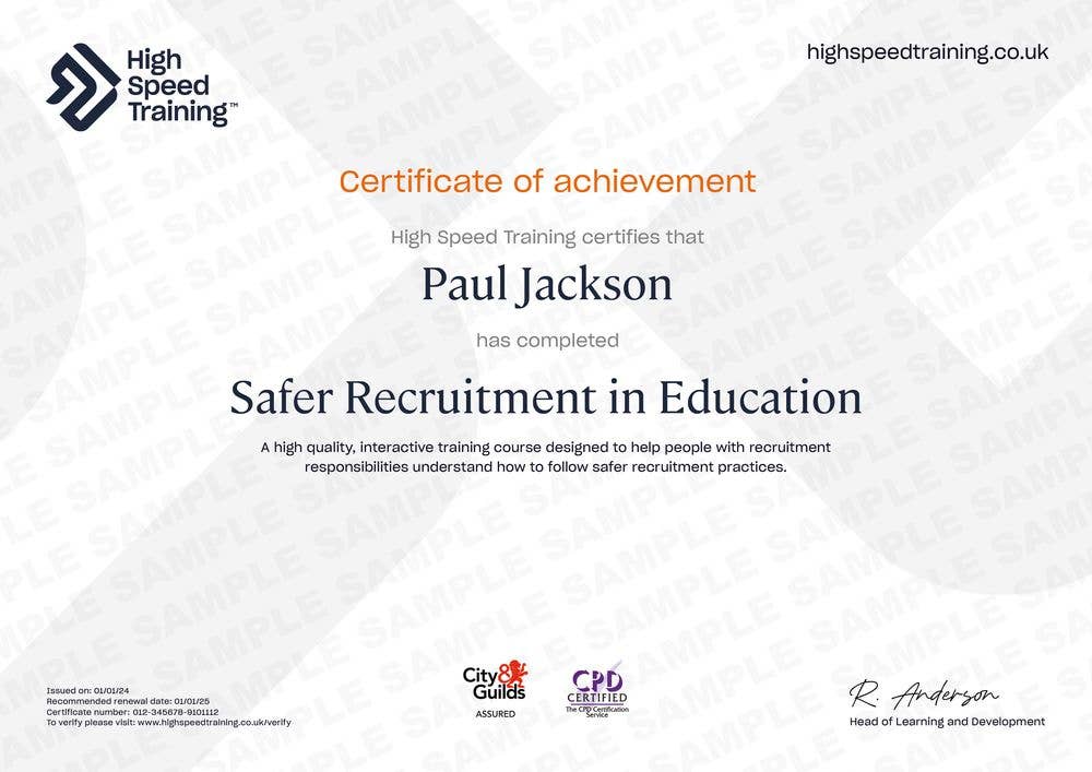 Safer Recruitment In Education Training | Online Course