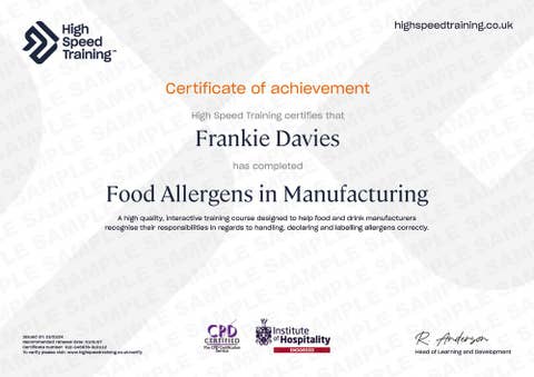 Food Allergens In Manufacturing | Online Training