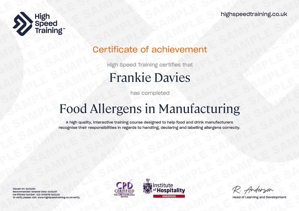Food Allergens In Manufacturing | Online Training