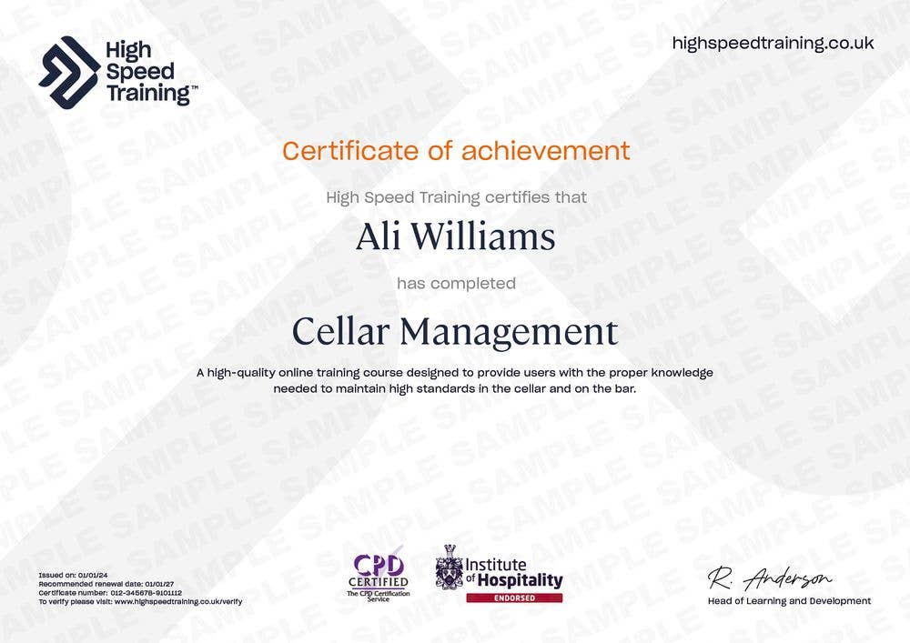 Cellar Management Course | Online Training | High Speed Training